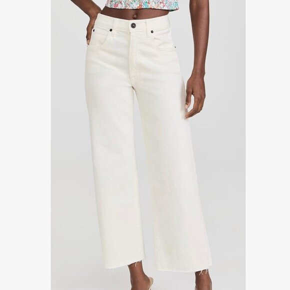 SLVRLAKE | Jeans | Slvrlake Womens White Wide Leg Grace Crop Fray Hem ...